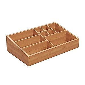 Lavish Home 10 Compartment Bamboo Organizer- Desk Caddy-Bathroom Countertop Storage-Office Accessory Tray-Natural Wood Portable Home Accessories