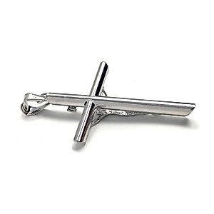 Ioka 14K White Gold Crucifix Cross Pendant with 1.2mm Singapore Chain Chain Necklace - 24"