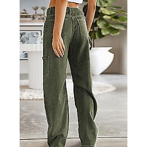 Dokotoo Ladies Corduroy Cargo Pants Wide Leg Baggy High Waisted with Pockets Comfy Casual Long Pants Utility Travel Trouser Plus Size,Green 10