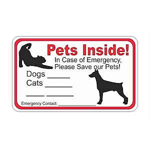 Pets inside emergency contact dog cat vinyl decals bumper stickers