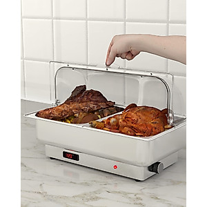 RIEDHOFF Transparent Lid Electric Chafing Dish Set, 2 x 1/2 Pan, silver