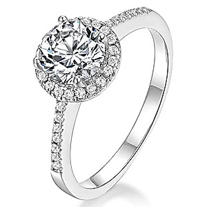 JustGift 925 Sterling Silver Cubic Zirconia Engagement Ring Promise Ring For Birthday Thanksgiving Anniversary Christmas Gift Sparkling ideal gift Women Size 3-12 (Halo Ring 2 ct, Size 6)