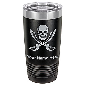 LaserGram 20oz Vacuum Insulated Tumbler Mug, Jolly Roger, Personalized Engraving Included (Black)