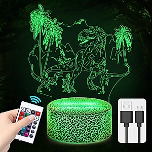 3D Dinosaur Night Light for Boys-Dinosaur Lamps for Boys Room,Nightlights for Kids Room,Dinosaur Decor Led Light With 16 Color Changing,Remote Control and Smart Touch,Dinosaur toys for kids 5-7