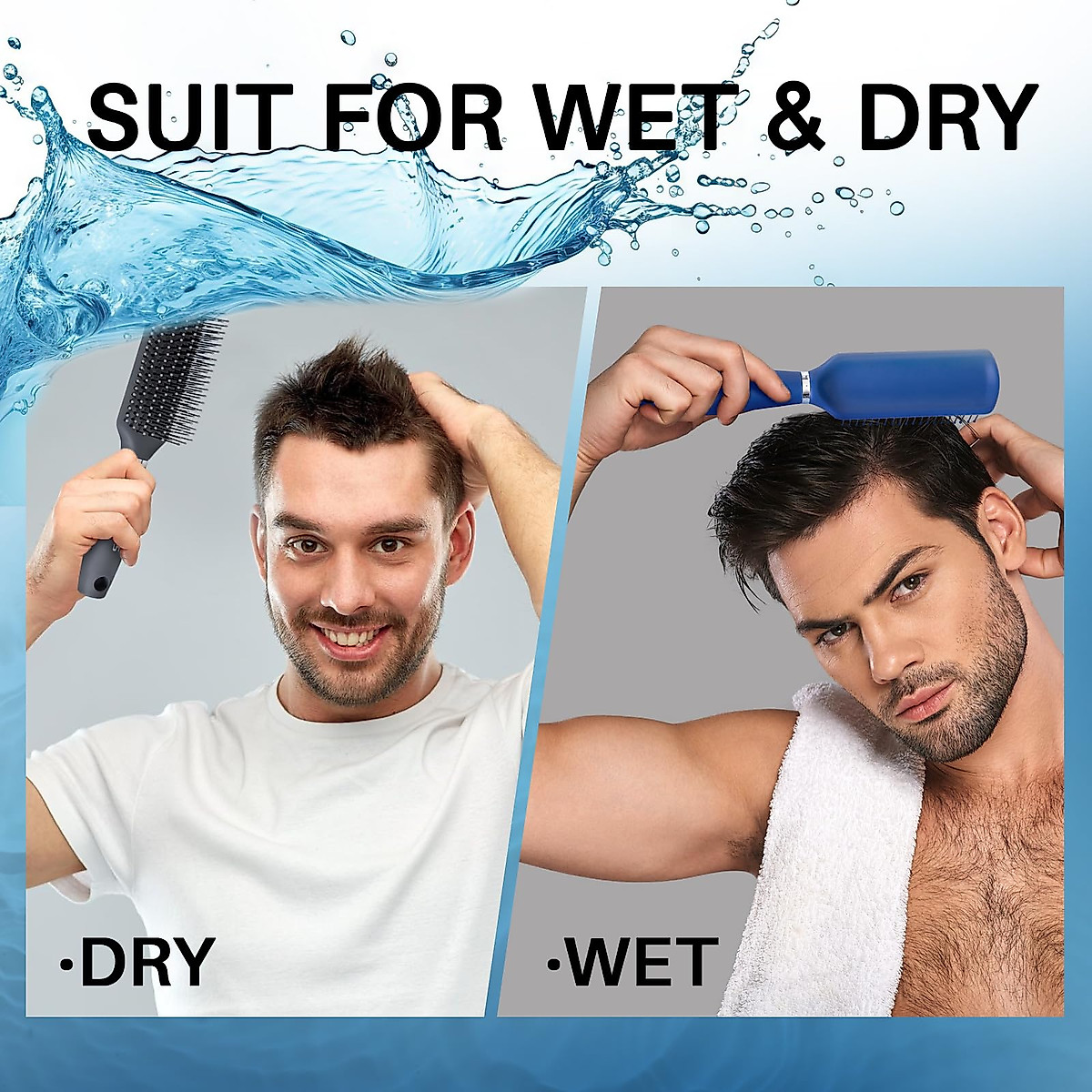 RHOS Hair Brush for Men - Detangler Hair Brush for Styling/Massage - Nylon Bristles for Wet & Dry Hair, Bangs, Thin, Short Hair - Gray