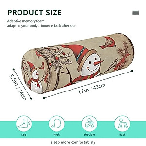xigua Christmas Snowman Neck Roll Pillow for Neck Relief with Removable Washable Cover - Memory Foam Round Cylinder Bolster, Ergonomically Designed for Head, Neck, Back, and Legs