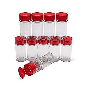 MHO Containers | 3.5oz Plastic Spice Jars with Lids and Foil Liners | Made in USA — Pack of 10 (Red)