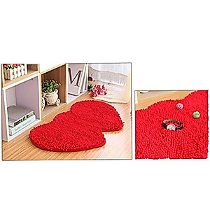 YX-Yami Chenille Double Heart Rugs,Super Soft Anti-Skid Area Rugs Carpet, Bathroom, Bedroom, Stairs and New Home Floor Decorations (Red)