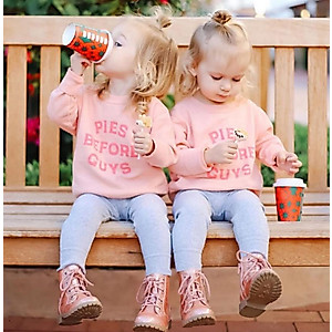 Twopumpkin Toddler Valentine's Day Shrit Baby Girl Letter Print Outfit Crewneck Sweatshirt Long Sleeve Holiday Sister Matching Clothes 2-3T V Fries Before Guys Pink