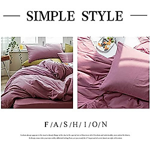 AMWAN Solid Purple Duvet Cover Queen Pale Mauve Solid Color Bedding Set Jersey Knit Cotton Comforter Cover Hotel Quality Solid Purple Comforter Cover for Kids Girl Women 1 Duvet Cover 2 Pillowcases