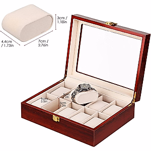 Uten Watch Box, 10 Slots Wooden Watch Case with Removable Watch Pillow, Metal Clasp Watch Display, Watch Box Organizer for Men and Women