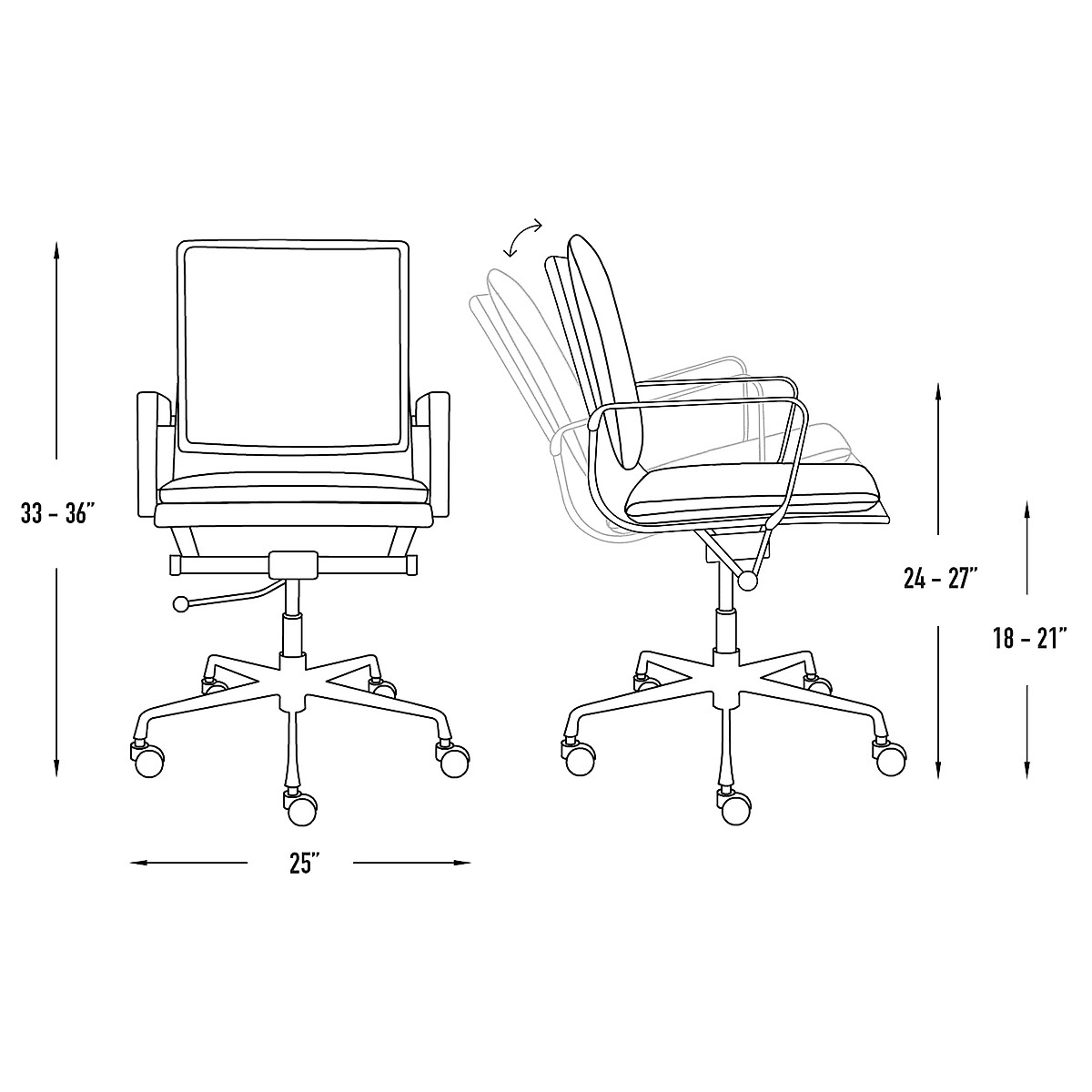 Laura Davidson Furniture Lexi II Padded Office Chair - Mid Back Desk Chair with Arm Rest, Swivel & Cushion Availability, Made of Faux Leather, Tan