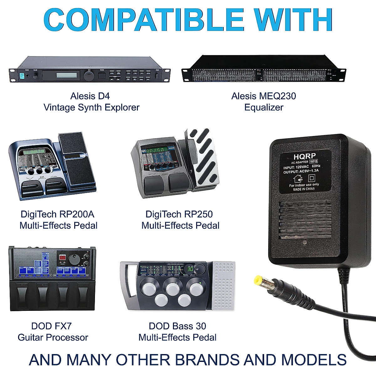 HQRP AC Adapter Compatible with Digitech PS0913B RP200A RP250 RP255 RP350 RP300A RP355 RPx400 RP1000 RP100 RP100A RP150 RP155 VL4 BP200 BP355 Power Supply Cord Transformer
