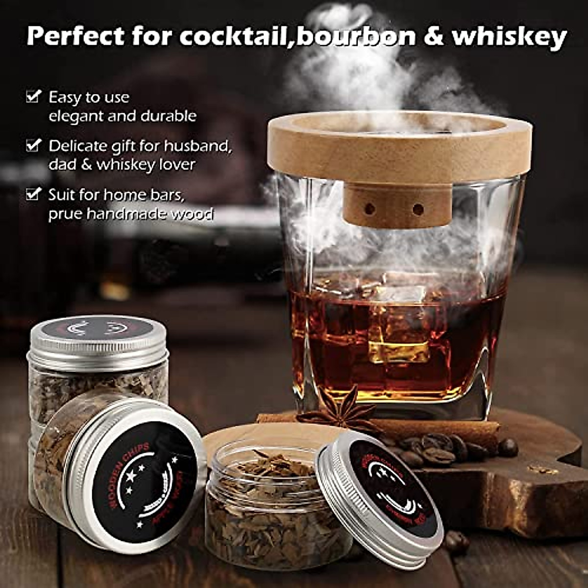 Cocktail Smoker Kit with Wood Chips, Old Fashioned Smoker Suit for Whiskey Drink Bourbon Ideal Gift for Anyone Who Likes Handmade Cocktails