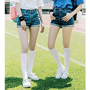 Senker Fashion Women's 4 Pairs Knee High Cotton Solid Knit Socks, White(4 Pairs)