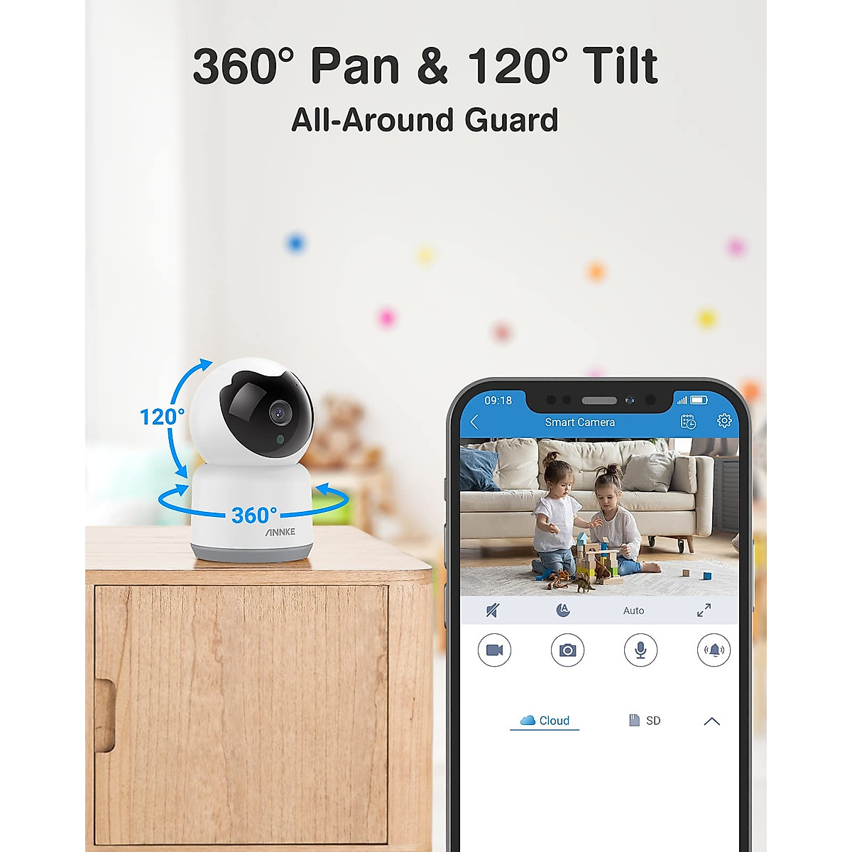 ANNKE Crater 2-2K WiFi Pan Tilt Smart Security Camera, Upgraded 3MP Baby/Pet Monitor, Indoor Camera 360-degree with Two-Way Audio, Human Motion Detection, Cloud & SD Card Storage, Works with Alexa