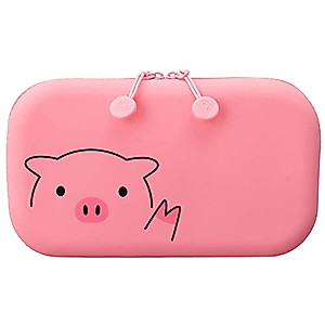 PuniLabo Pig Soft Silicone Zipper Pouch and Case for Pens, Pencils, Beauty Products and More