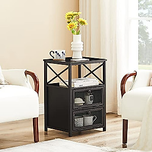 VECELO Modern Night Stand, End Side Table with Storage Space and Door, Nightstands with Flip Drawers for Living Room,Bedroom,Lounge,Set of 2, Black