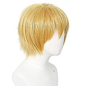 Linfairy Short Blonde Cosplay Wig Halloween Costume Cat Wig for Men
