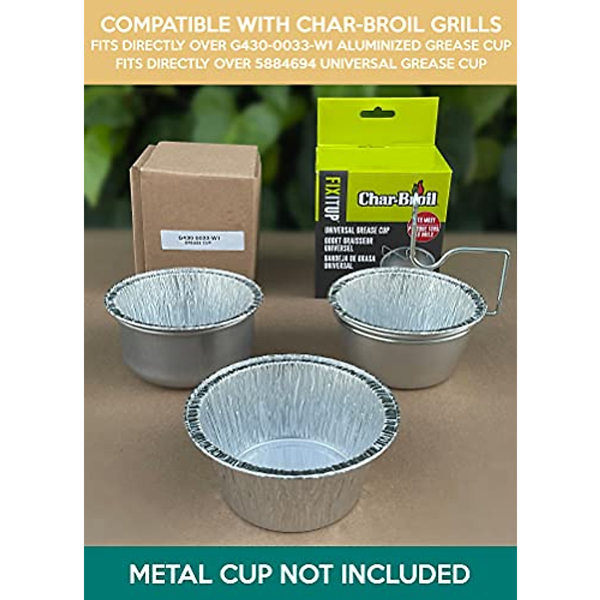(20 Pack) Grease Cup Foil Liner Compatible with Char-Broil Grills G430-0033-W1 Aluminized Grease Cup and Model 5884694 Universal