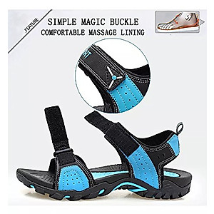 Asifn Men Women Leather Sandals Open Toe Adjustable Outdoor Hiking Walking Breathable Comfortable Summer Beach Blue(7.5 US Men