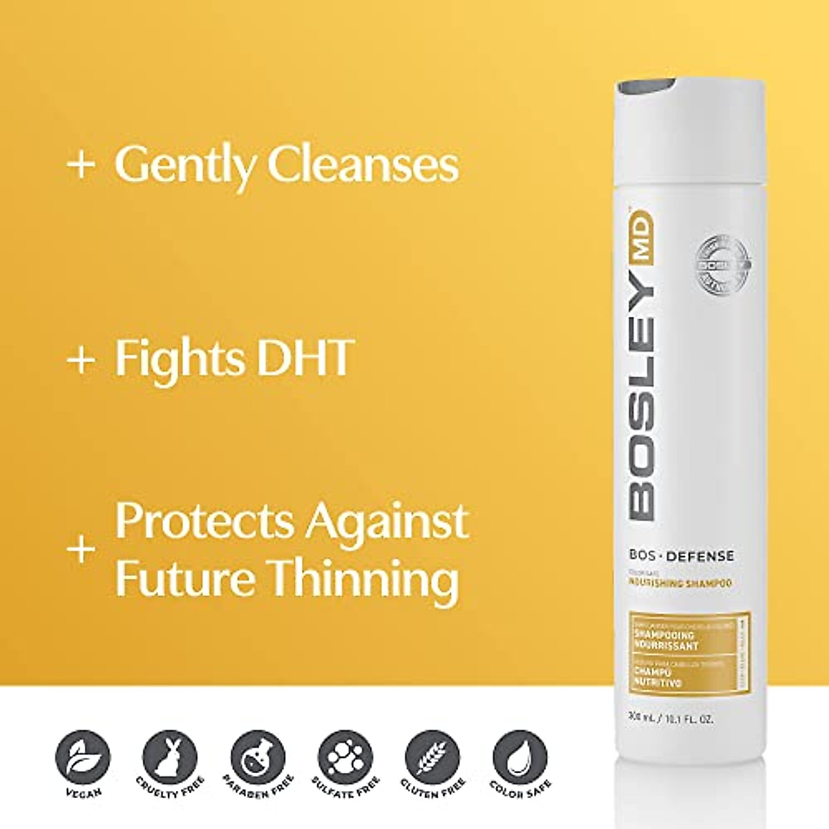 BosleyMD BosDefense Nourishing Shampoo for Light Thinning Hair, Color-Treated 10.1 Fl Oz