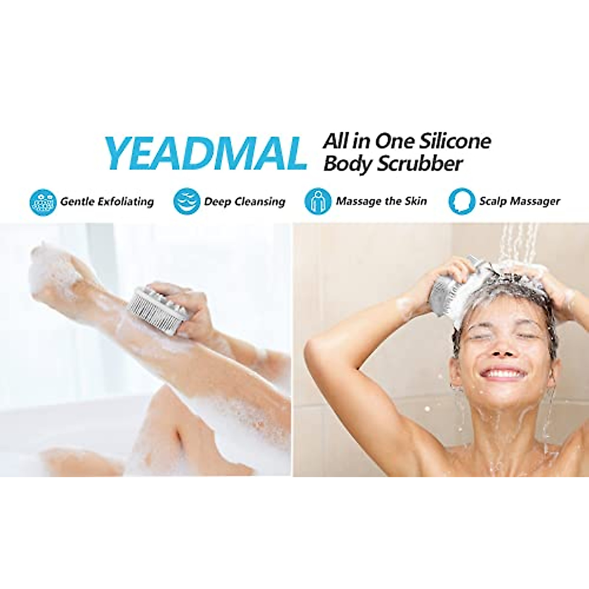 Exfoliating Silicone Body Scrubber, Hair Scalp Massager, 2 in 1 Bath and Shampoo Brush for Men, Women,Baby Sensitive Skin Care, Easy to Clean, Lather Nicely, More Hygienic 1 Pack (Gray)