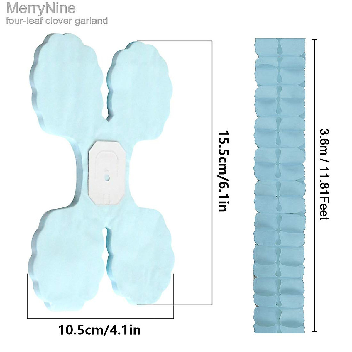 Reusable Party Streamers, MerryNine Four-Leaf Clover Paper Flower Garland for Party, Wedding Decoration, 11.81 Feet/3.6M Each, Pack of 6 (Four-Leaf Blue Set)