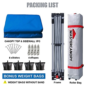 MASTERCANOPY Durable Pop-up Canopy Tent with 1 Sidewall (10'x10',Blue)