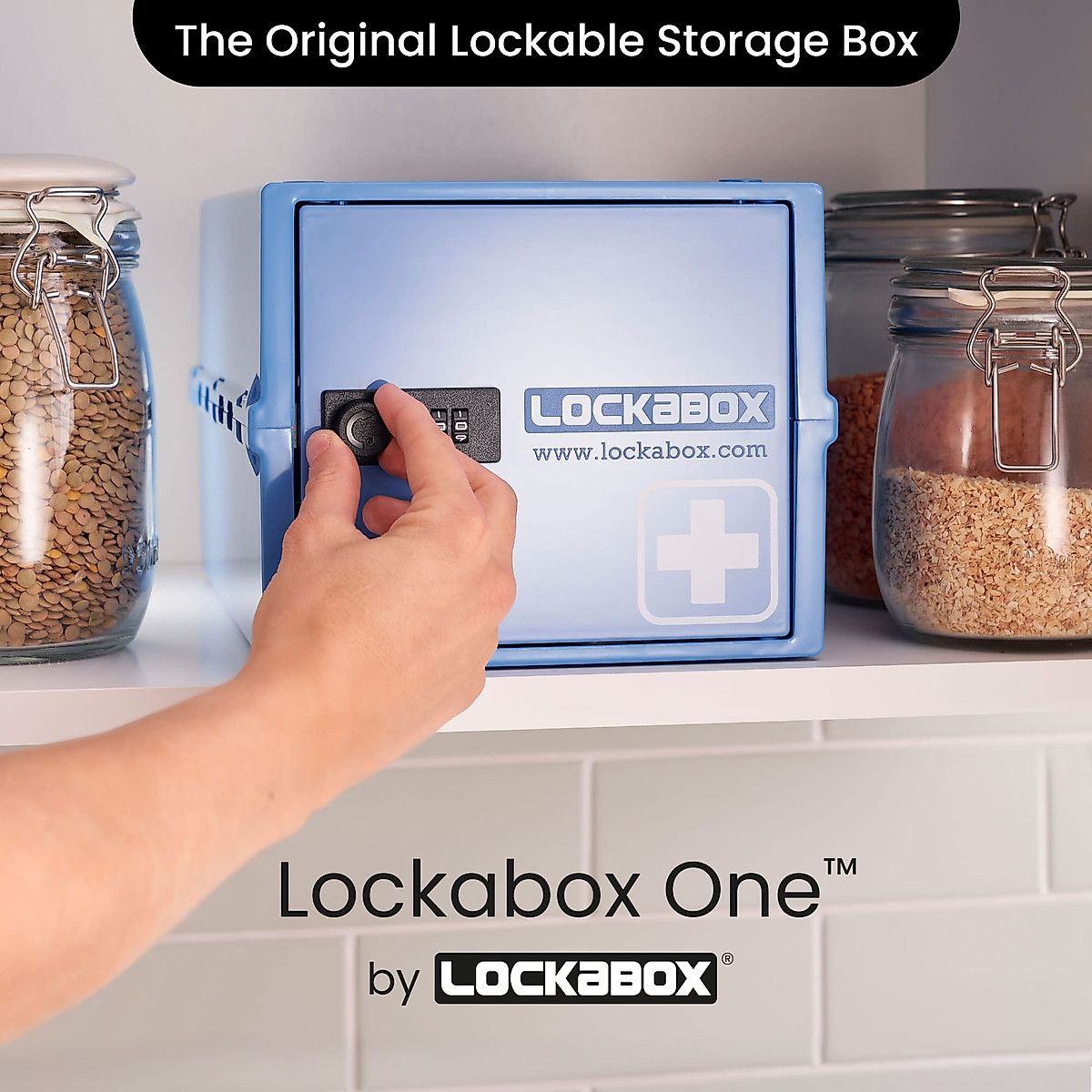 Lockabox One™ | Premium Medicine Lock Box | 10 Litre Medication Lock Box With Code For Medicines, Vitamins & Supplements | External Size 12 x 8 x 6.6 inches (Medi Blue)