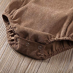 Kuriozud Infant Baby Boy Girl Corduroy Romper Plain Bodysuit Crossback Strap Clothes (Coffee, 12-18 Months)