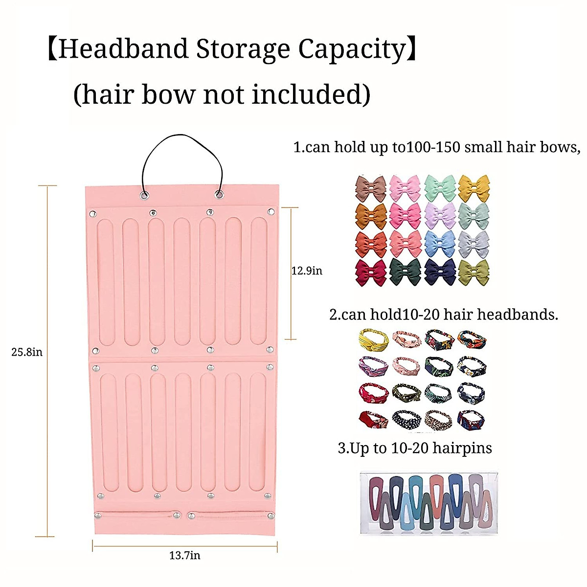 TFCFL Hair Bows Holder for Girls, Hair Clips Storage Hanger with 16 Ribbons Hair Bow Organizer Hair Accessories Wall Hanging for Girl Room, Baby Nursery Decors