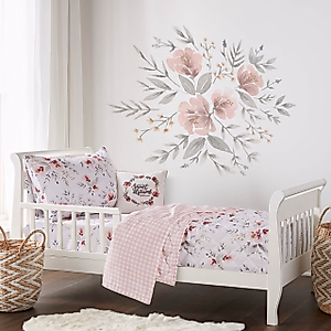 Levtex Baby - Adeline Toddler Bed Set - Blush, Pink, Grey and White - Classic Floral - 5 Piece Set Includes Reversible Quilt, Fitted Sheet, Flat Sheet, Pillow Case, Decorative Pilow