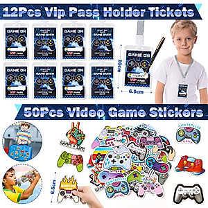 Winrayk 136Pcs Video Game Party Favors Gamer Birthday Supplies for Kids Boys Girl Drinking Straw VIP Pass Gift Bag Bracelet Stamper Luminous Tattoo Sticker Keychain Pinata Stuffers Gaming Party Favors