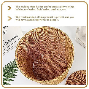 Woven Basket Trash Can Storage: Wastebasket Garbage Bin with Lid Rubbish Paper Storage Container for Home Bathroom Kitchens Laundry Utility Rooms