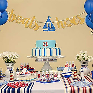 Boats N Hoes Gold Glitter Banner for Funny Nautical Theme Birthday/Bachelorette Party Anchor Cruise Banner Decorations