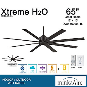 MINKA-AIRE F896-65-CL, Xtreme H2O 65" Ceiling Fan in Coal Finish with Remote and Additional Wall Control