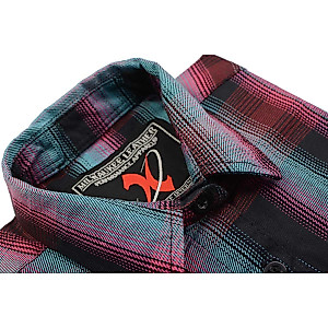Milwaukee Leather MNG21612 Women's Black and Pink with Blue Long Sleeve Cotton Flannel Shirt - 3X-Large