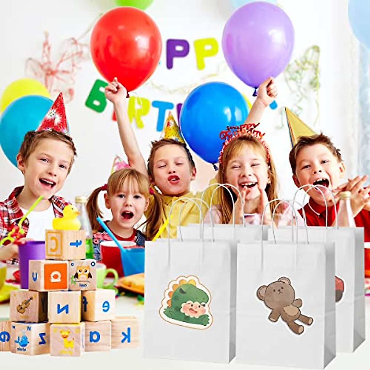 Poever White Paper Bags with Handles 10x5x13 Kraft Gift Bags 100 PCS Bulk, Large Shopping Bags Party Favor Bags Goodie Bags Grocery Bags Merchandise Bags for Packaging Products Recyclable