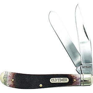 Old Timer 94OTB Genuine Bone Gunstock Trapper 6.9in S.S. Traditional Folding Knife with 3in Clip Point Blade and Bone Handle for Outdoor, Hunting, Camping and EDC