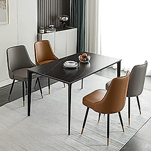 SHAWLA Chairs Modern Dining Room Furniture Chairs PU Leather Side Chair Metal Legs Kitchen Lounge Counter Chairs Dining Chairs (Size:Black Gold feet,Color:White)