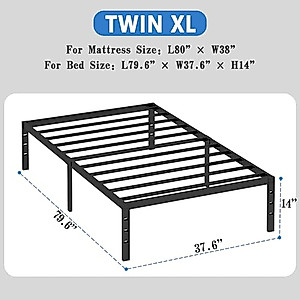 HLIPHA Twin XL Size Metal Platform Bed Frame with Heavy Duty Metal Slat Support,14" Height Easy Assembly Mattress Foundation,No Box Spring Needed,Black