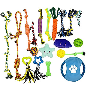 20 Pack Puppy Dog Toys, Puppy chew Toys, Teeth Cleaning, Squeak Toys, Treat Dispenser Ball, Teething Toys, Rope Toys, Mental Stimulation Toys for Medium to Small Dogs
