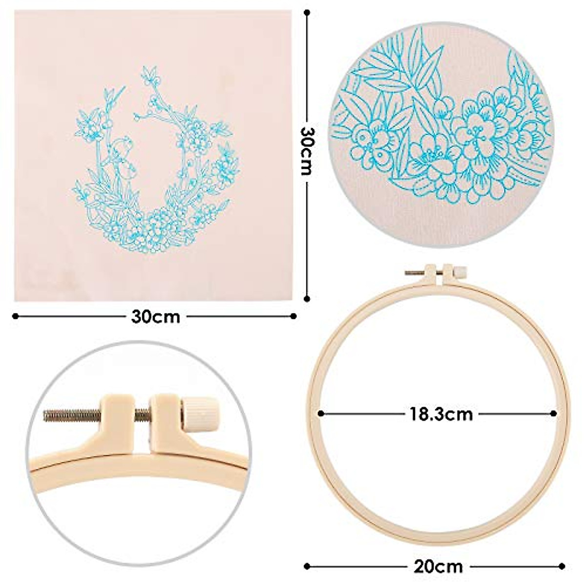 VOLSION Embroidery Starter Kit – Cross Stitch Kit with Embroidery Cloth, Plastic Hoop, Needles and Threads, Instructions – Complete Embroidery Kit for Adults – Suitable for Beginners and Hobbyists