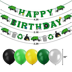 Garbage Truck Birthday Party Supplies Trash Truck Banner Garland Cake Topper Cupcake Toppers Latex Balloons for Boy’s Birthday Waste Management Recycling Party Decor