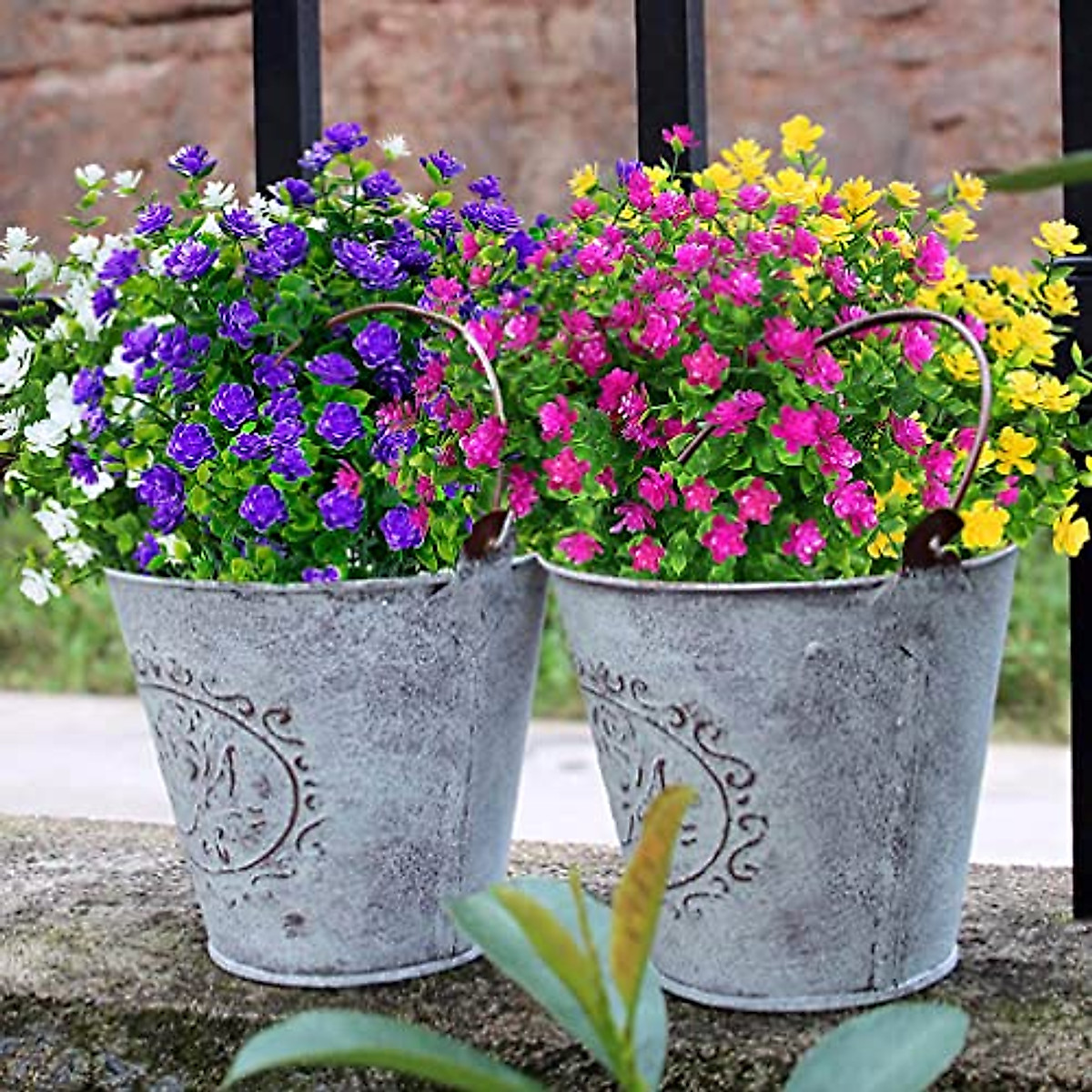 TEMCHY 8 Bundles Artificial Flowers Lifelike No Fade UV Resistant Fake Plastic Flowers Faux Plants for Hanging Planters Outside Porch Window Box Wedding Home Décor - Indoor/Outdoor Use