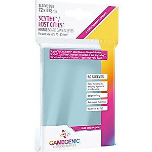Prime Board Game Sleeves | Pack of 60 Extra-Clear Sleeves | 72 by 112 mm Card Sleeves Optimized for Scythe and Lost Cities | Premium Card Protection | FFG Magenta Color Code | Made by Gamegenic