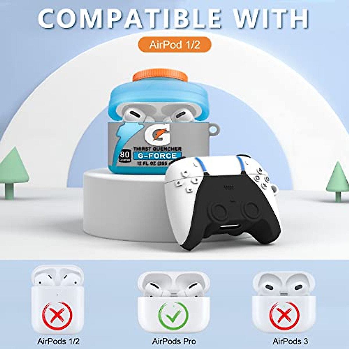 (3 Pack) Cute Airpod Case for Airpods Pro,3D Kawaii Silicone Cartoon Funny Cool Protective Cover Accessories for Apple Air pod Pro Charging Case for Girls Boys (Bubble Gum+Sport Water+Game Controller)