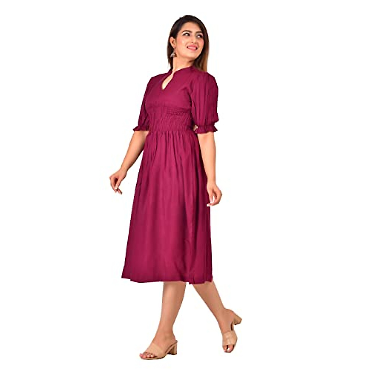 Vasu Agencies Womens Rayon Wine Red 3/4 Sleeves Floral Printed Straight Anarkalis Kurti (2X-Large)