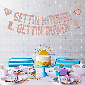 KEWUFD Gettin Hitched Gettin Rowdy Banner, Engagement/Bachelorette/Bridal Shower Party Decorations For Wedding Party Decoration Supplies Rose Gold Glitter